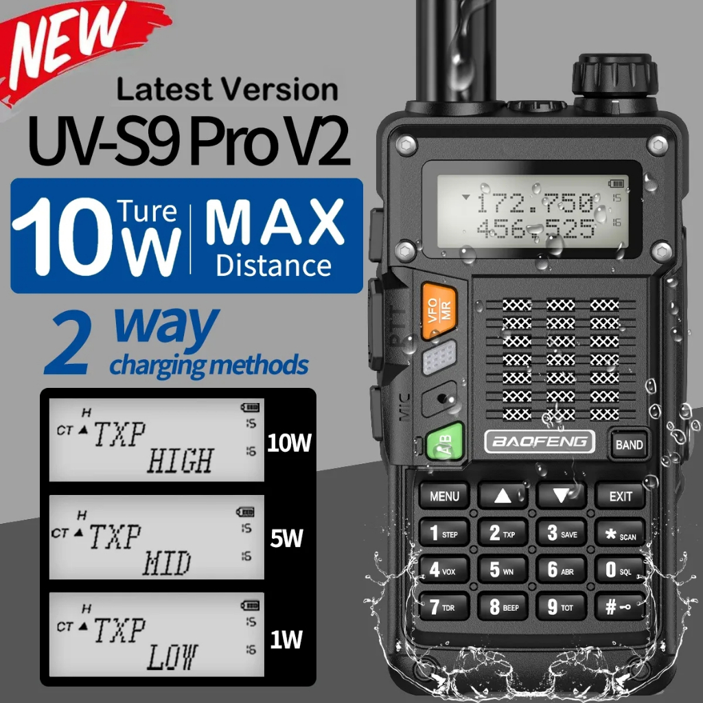 [Free Headset] BaoFeng UV-S9 Pro 10W Powerful UHF VHF Waterproof Walkie Talkie Radio Long Range ...
