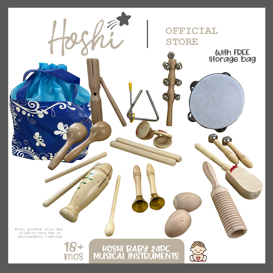 Hoshi Baby 24pc Wooden Musical Instrument with Bag Toy Set, Montessori ...