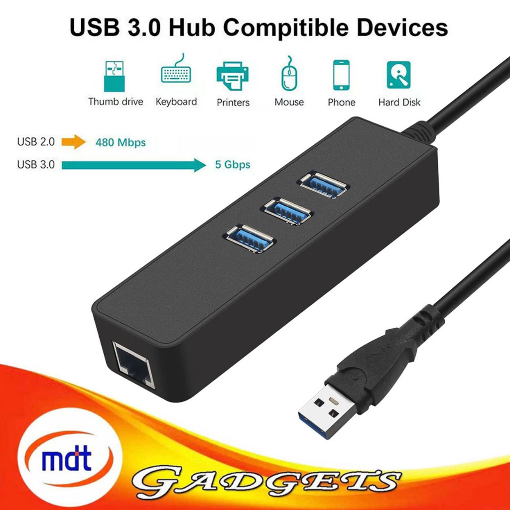 USB 3.0 Ethernet Adapter with 3 Ports USB HUB 100Mbps To RJ45 Gigabit ...