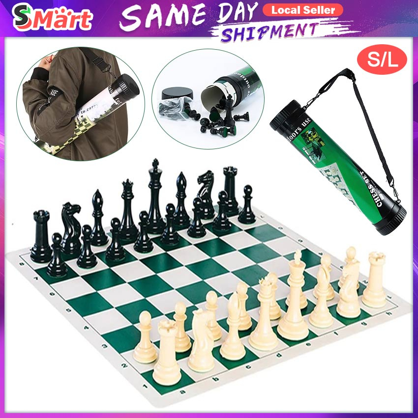 【In Stock】Travel Portable Chess Set Barrel Chessboard Plastic Chess ...