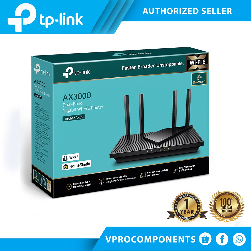 TP-LINK ARCHER AX55 AX3000 DUAL BAND GIGABIT WI-FI 6 ROUTER | Shopee ...
