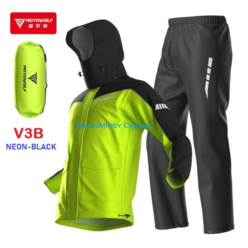 MOTOWOLF® V3B Raincoat UPGRADED Design / Raincoat and Pants w/ Attached ...