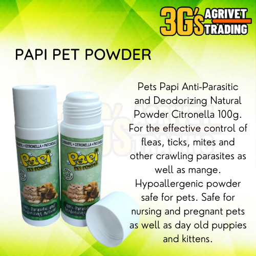 [3G AGRIVET] 1 BOTTLE PAPI PET POWDER / ANTI TICK AND FLEA 100 GRAMS ...
