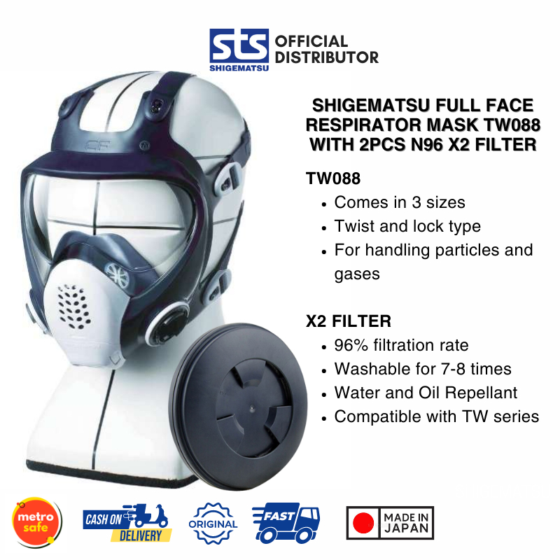 Shigematsu Full Face Respirator mask TW088 with 2 pieces X2 Dustproof Particle Filter | Shopee ...