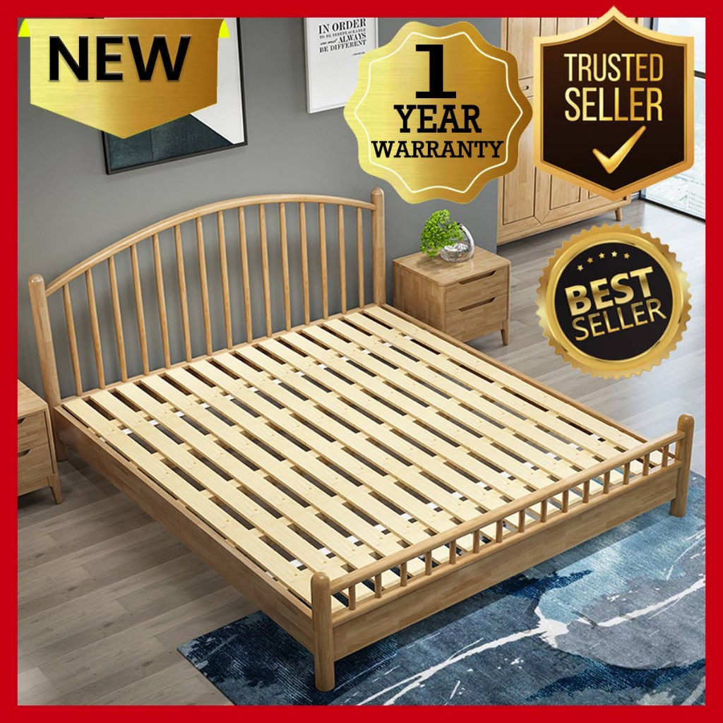 Flotti Kendall Solid Thailand Rubberwood Bed Frame (Side Drawers Are ...