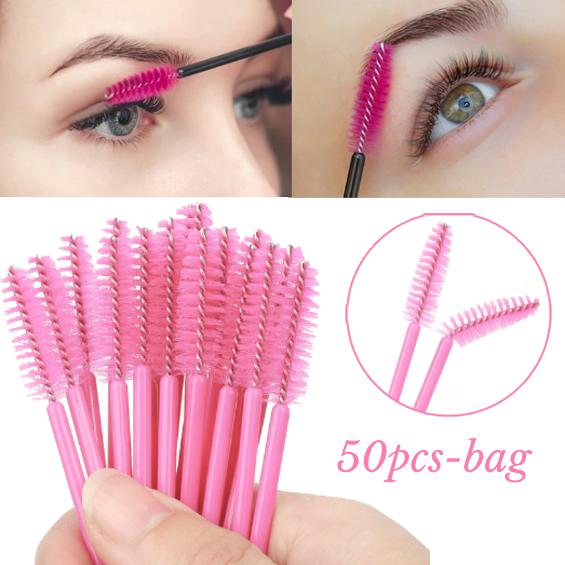 50Pcs Pink Black Disposable Eyelash Brush Mascara Wand Applicator Brush ...