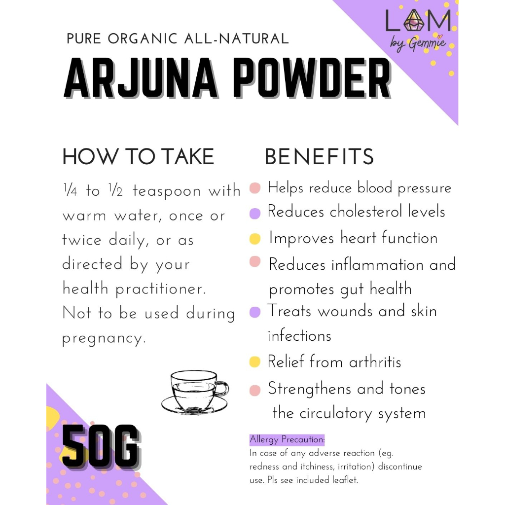 Pure Organic All Natural Arjuna Powder 50g high blood pressure heart ...