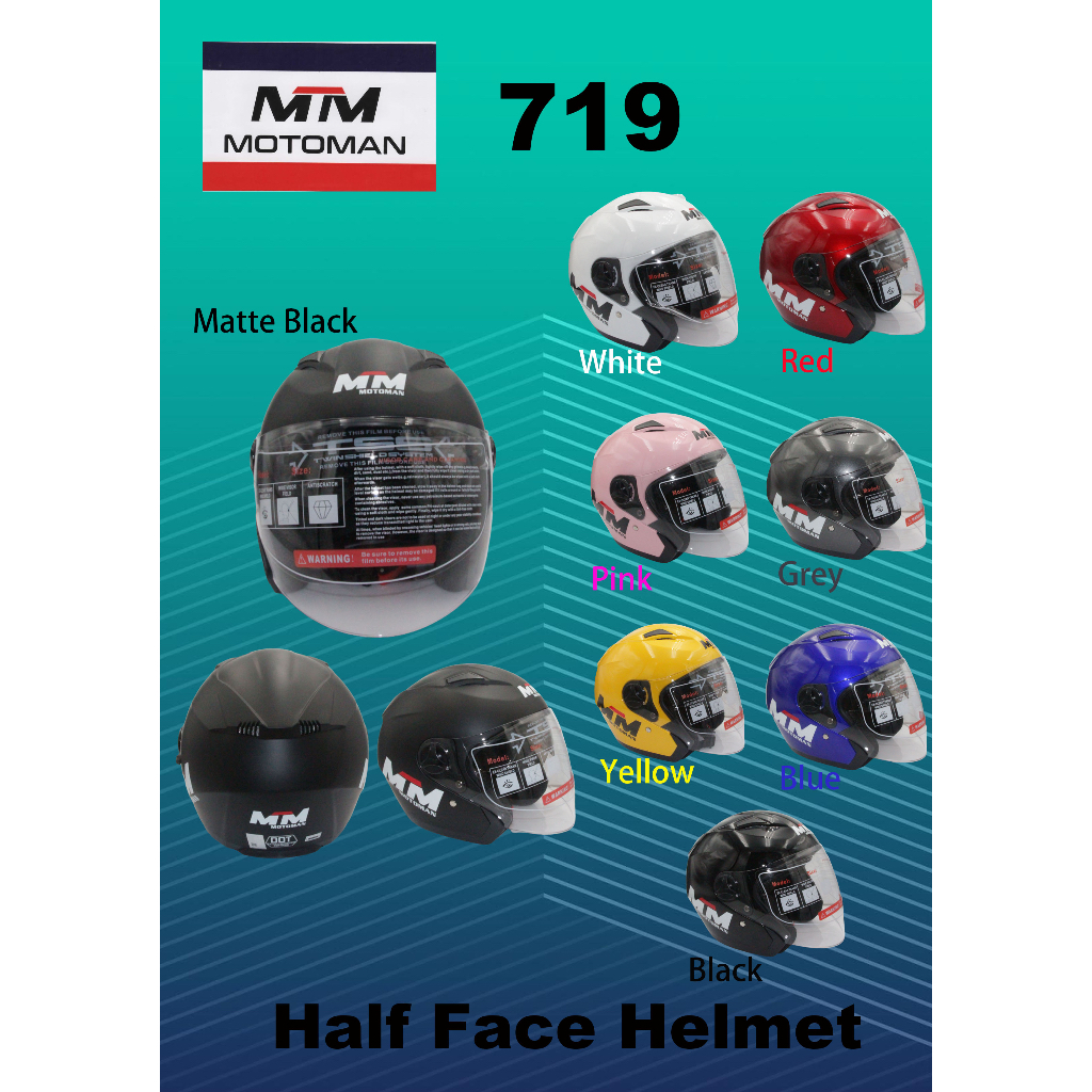 COD MOTOMAN HALF FACE HELMET 719 with DUAL VISOR quality | Shopee ...