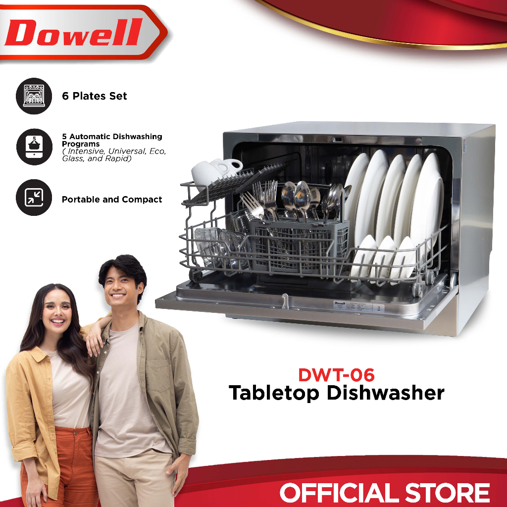 Dowell DWT-06 Dishwasher Tabletop 6 Plate Set, 5 Automatic Dishwashing ...