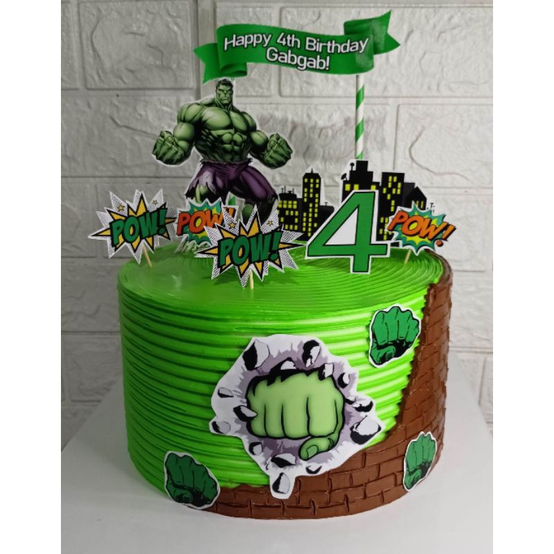 customized photo Printed cake toppers green hulk push comic thmed ...
