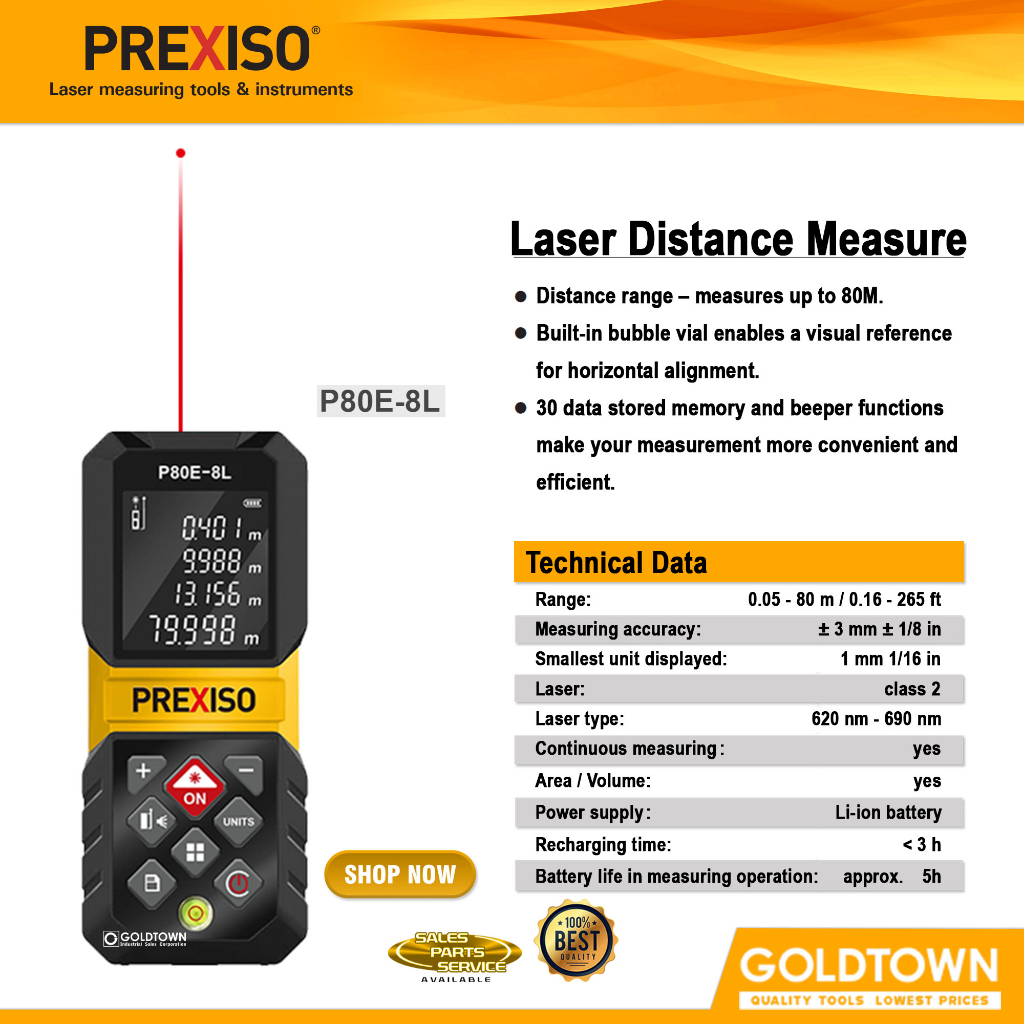 Original Prexiso Rechargeable Laser Distance Measure 80M P80E-8L ...