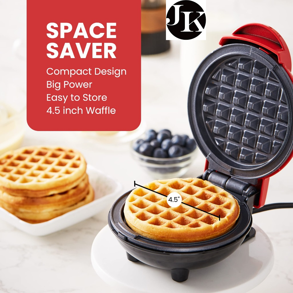 JK MALL Mini Waffle Maker Non-Stick Pan Circular Bakeware Pancake ...