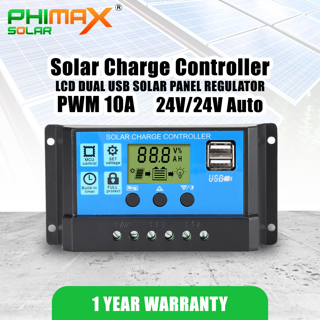 Phimax 10/20/30/ PWM 12V/24V Solar Panel Regulator Charge Controller battery charger LCD Display ...