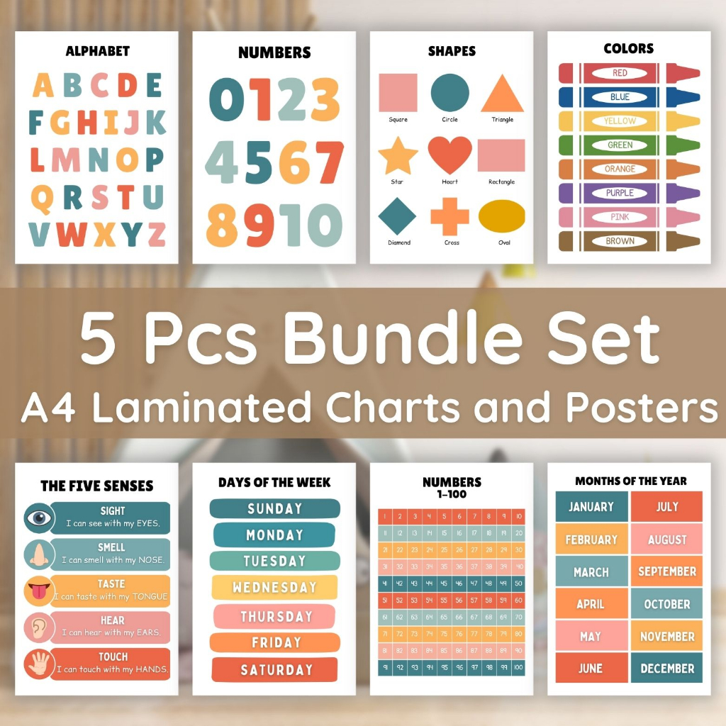 5 Pcs Bundle Set A4 Laminated Charts for kids and Toddler | Shopee ...
