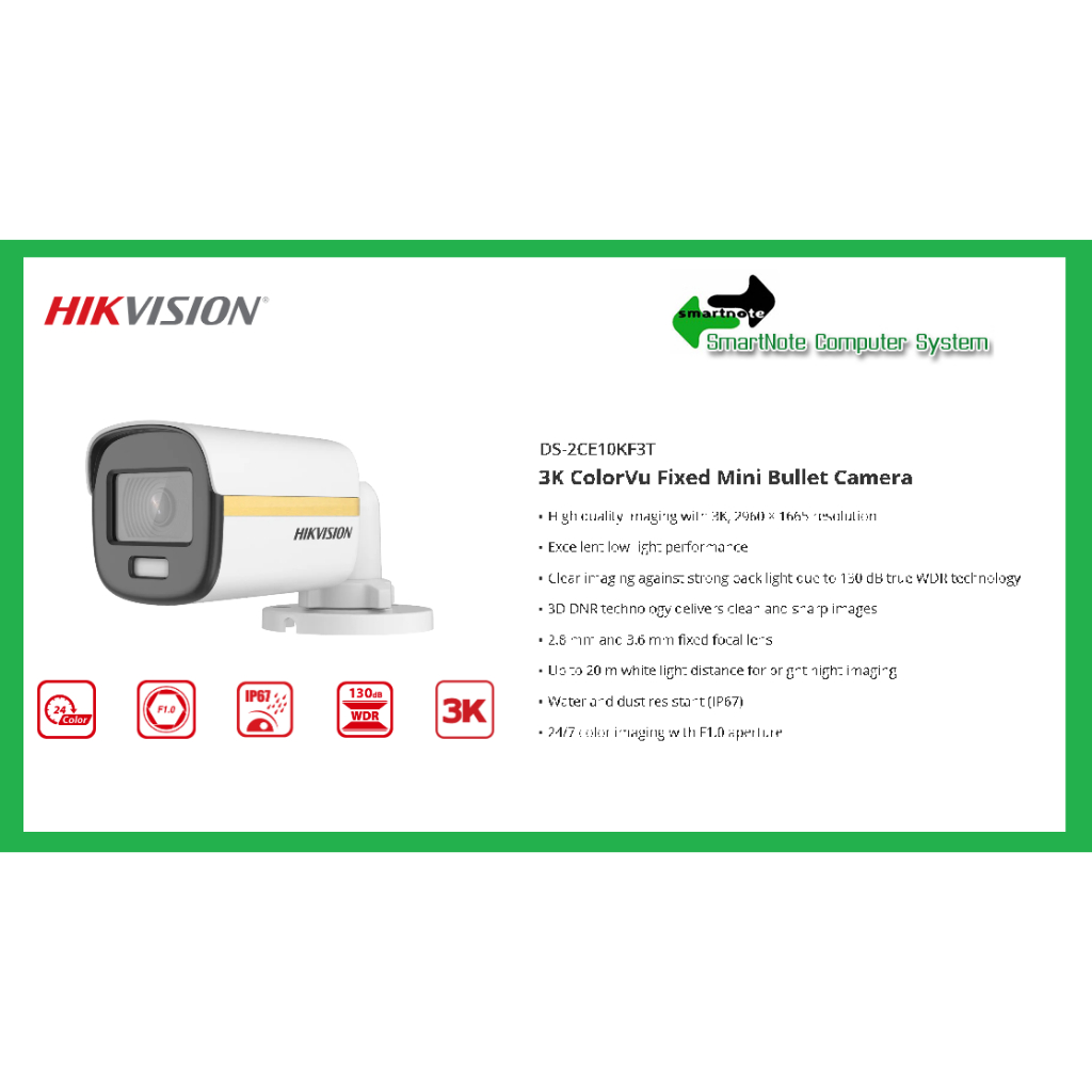 HIKVISION 3K ColorVu Fixed Mini Bullet CCTV Camera (DS-2CE10KF3T ...