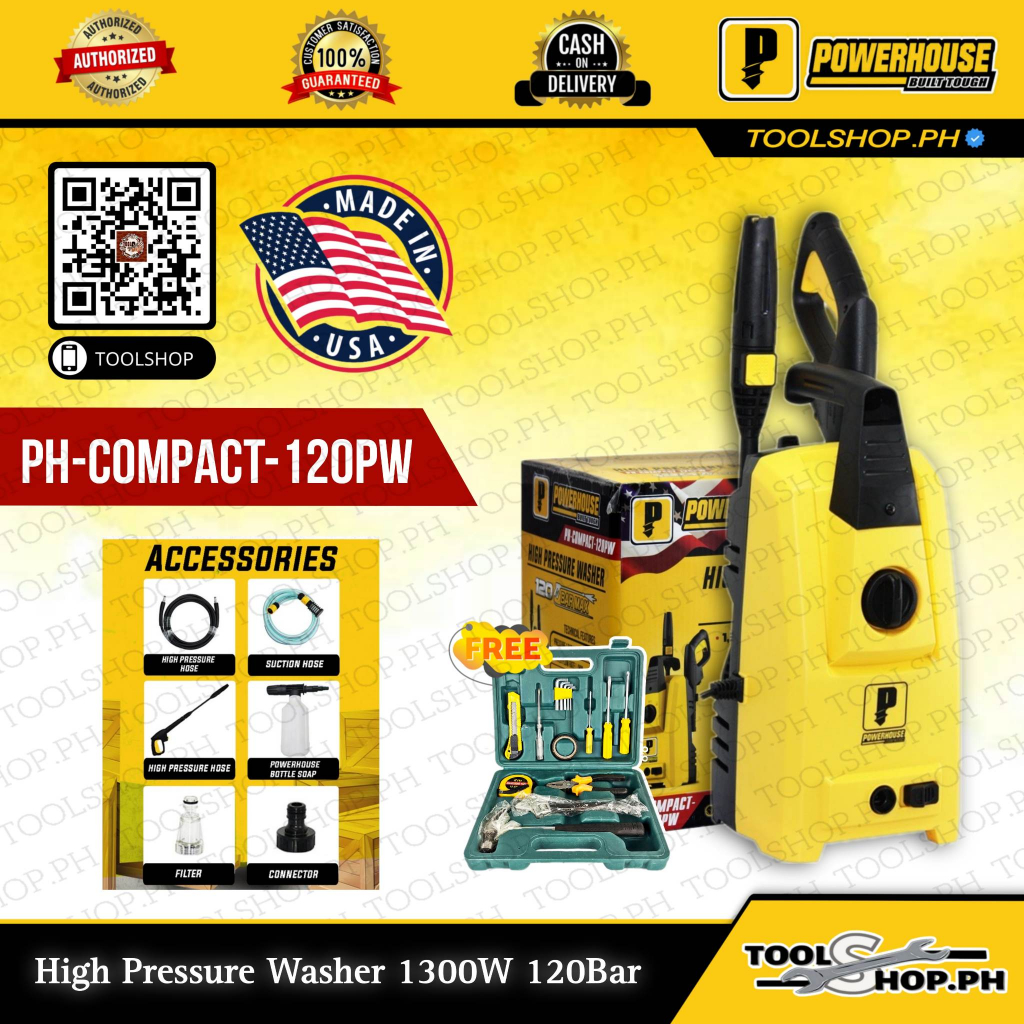 POWERHOUSE 120 BAR High Pressure Washer Sprayer 1300W PH-COMPACT-120PW ...