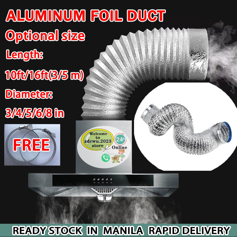 Flexible Aluminum Air Duct (3/5 meters) 3 4 5 6 8 inches Foil Ducting ...