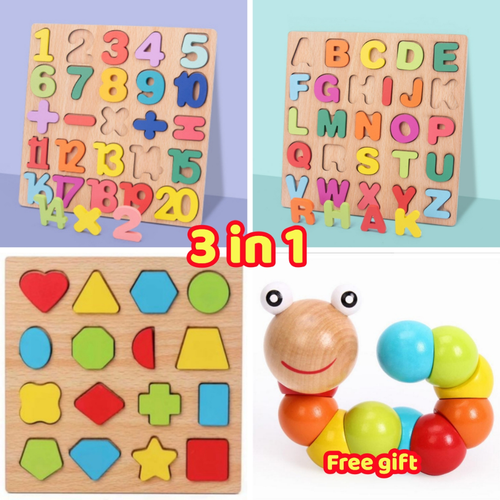 3 in 1 ABC Alphabet Digital Puzzle Wooden Toys Kid Number Letter shape ...