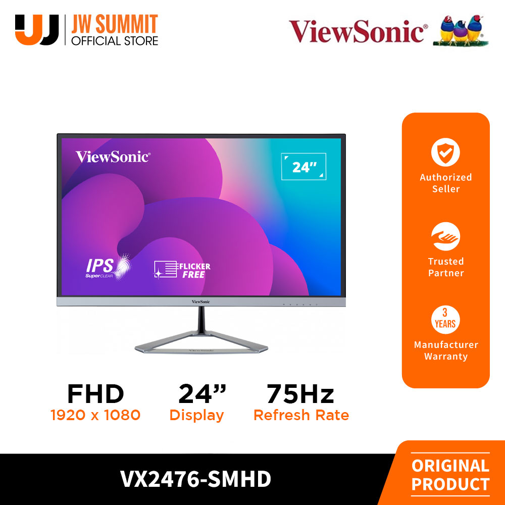 ViewSonic 24" VX2476-SMHD FHD 75Hz 4ms IPS Technology Flicker-Free ...