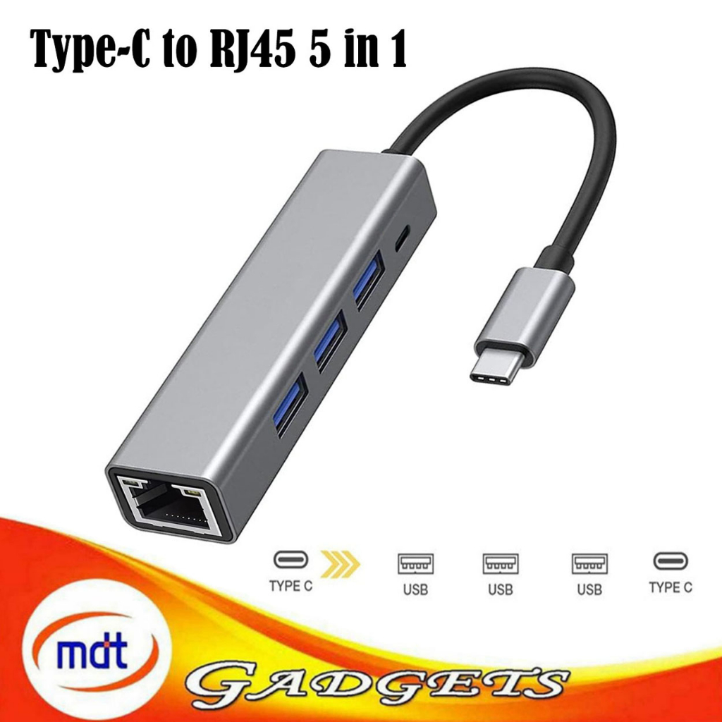 USB 3.0 to Ethernet Adapter 5 in 1 Multiport Hub with Gigabit Ethernet ...