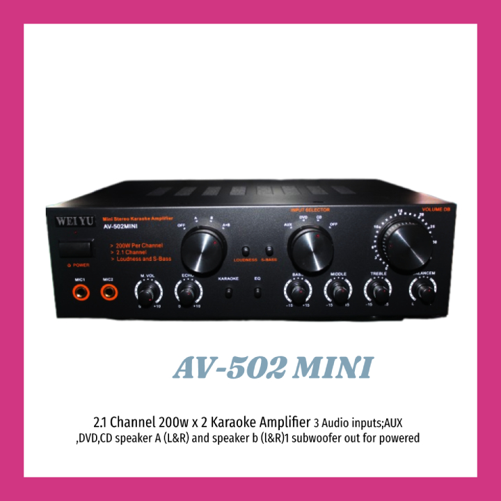 AV-502 Mini 2.1 Channel 200w x 2 Karaoke Amplifier with Subwoofer | Shopee Philippines