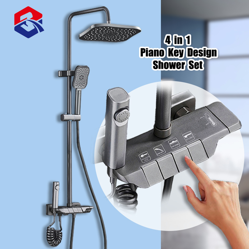 TQTQ 4 in 1 Square Shower Set Gun Grey Piano Key Design SUS304 With ...