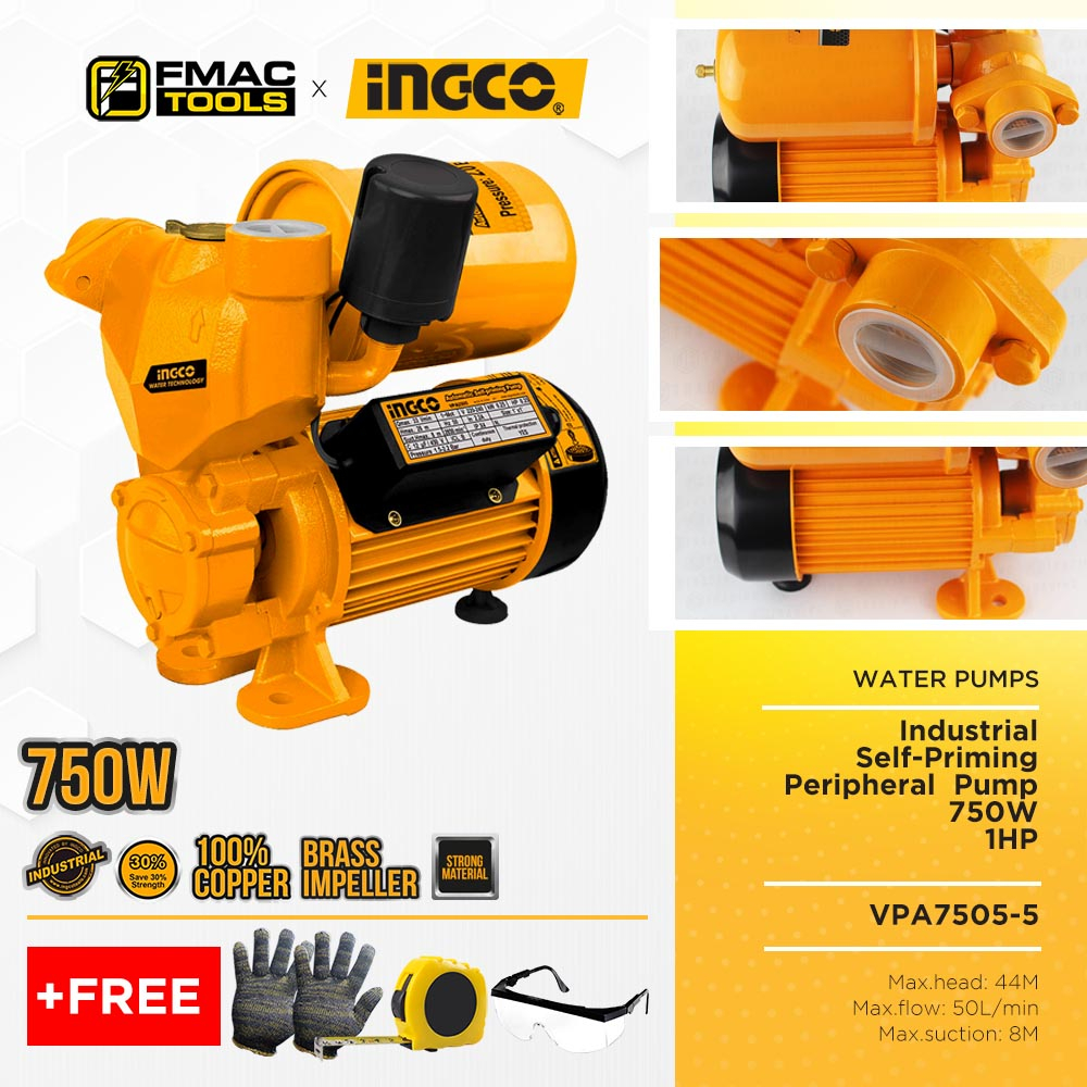 INGCO Industrial Self-Priming Peripheral Pump 750W 1HP VPA7505-5 ...