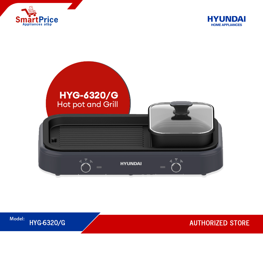 Hyundai Hot Pot and Grill HYG-6320/G, Non-stick Coating, Glass Lid ...