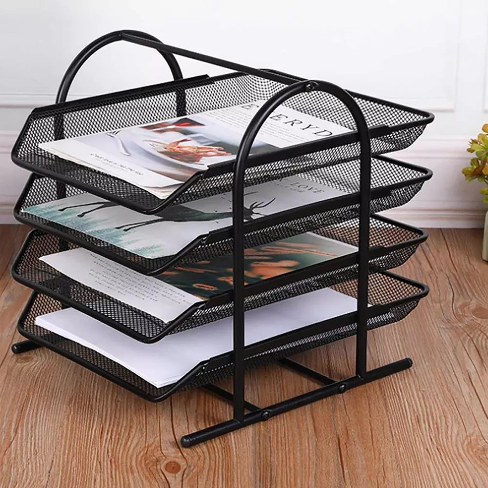 Office supplies desk tray/wire mesh 4-layer file tray/basket rack multi ...