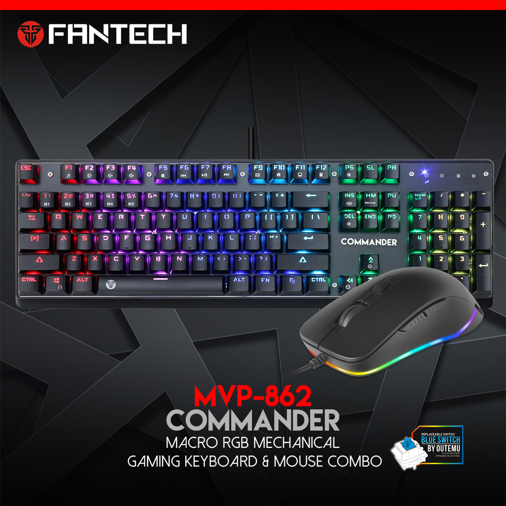 Fantech SET MVP862 MVP-862 COMMANDER Keyboard RGB Mechanical And Macro ...