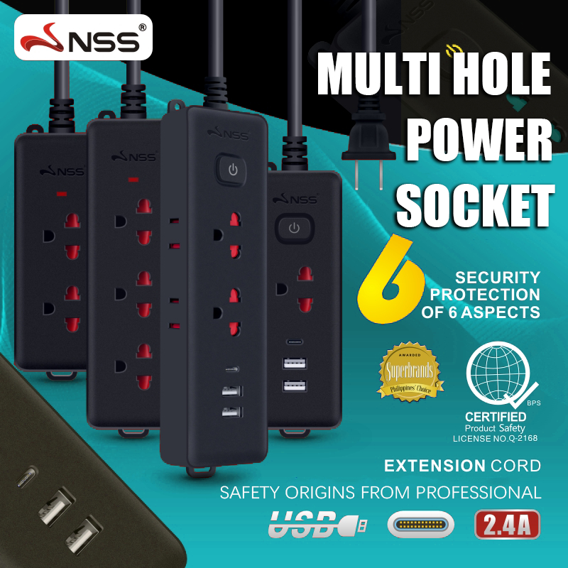 NSS Power Sockets Extension Outlet Socket 3m with USB Ports Universal ...