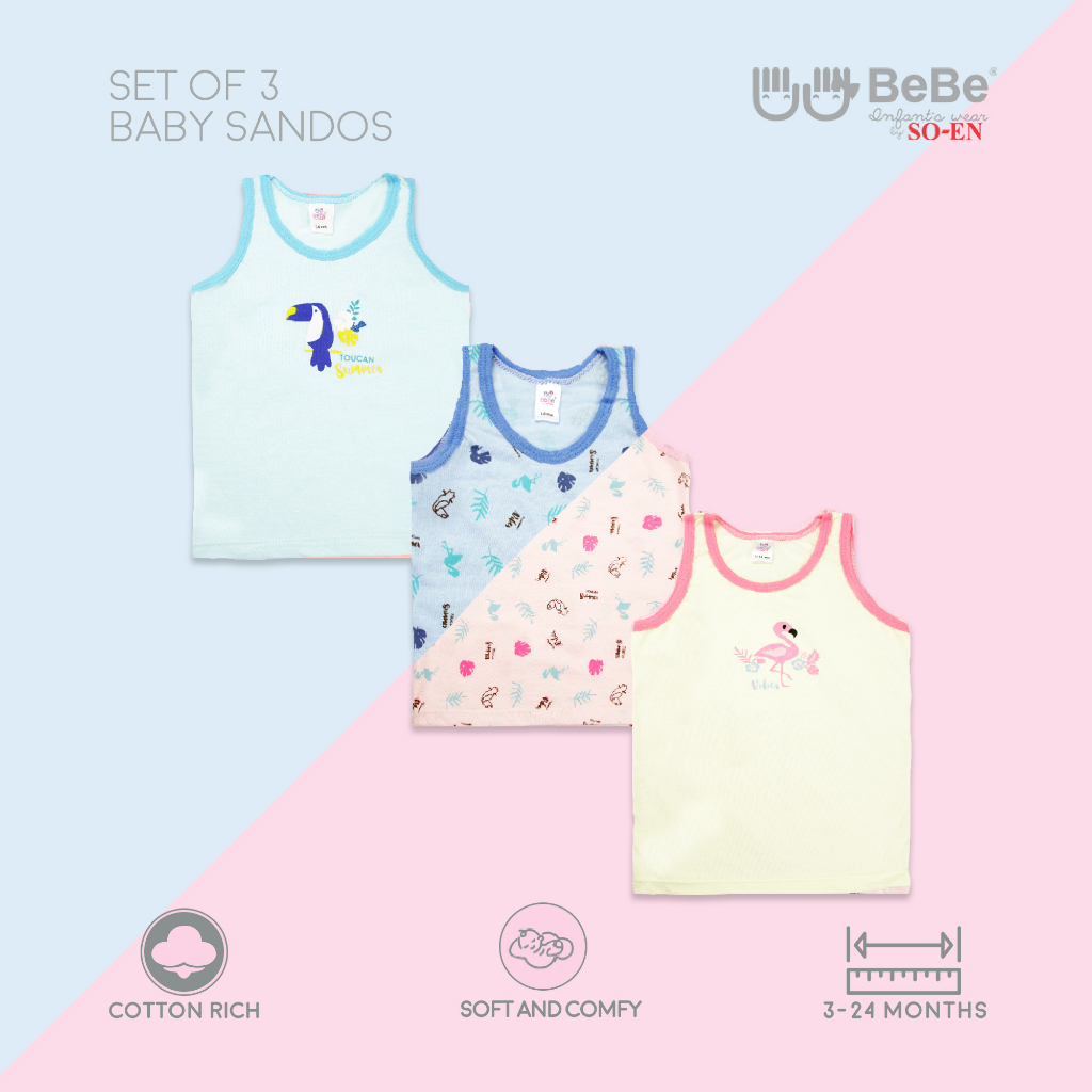 BeBe By SO-EN Baby 3in1 Tropical Fun Cotton Rich Sandos | Shopee ...