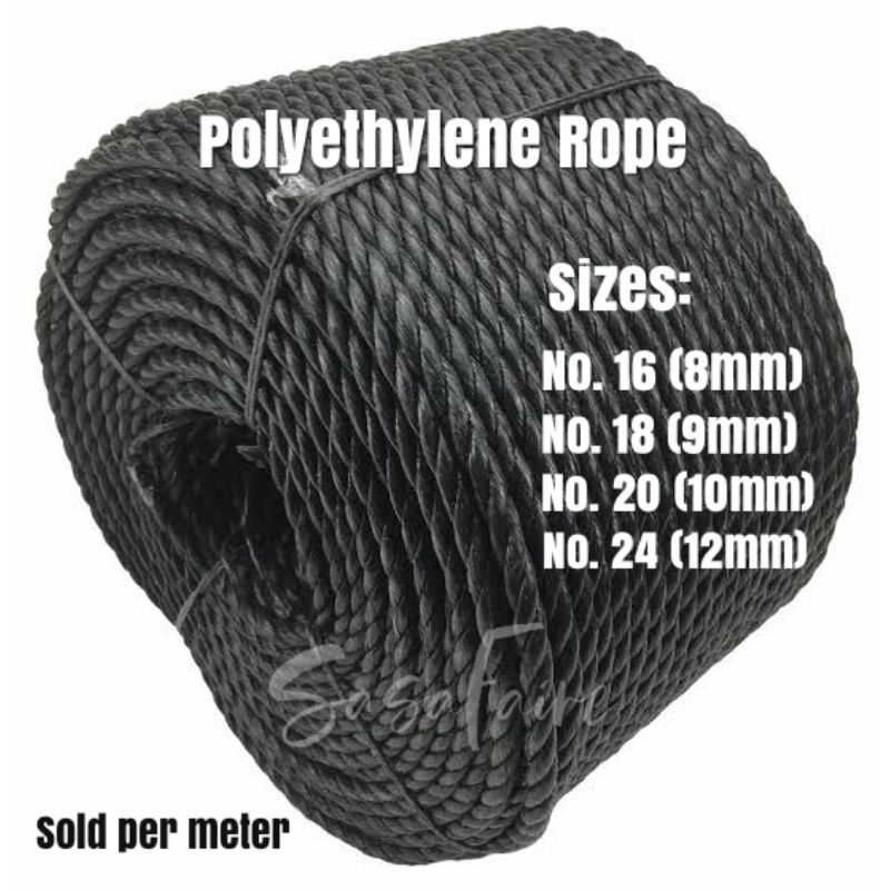 NYLON ROPE TINGI 1 METER ( 8mm 9mm 10mm 12mm ) Black rope ...