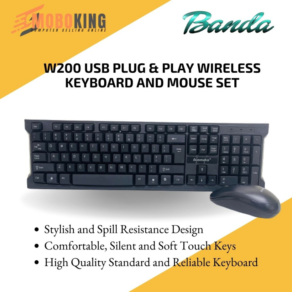 BANDA W200 WIRELESS KEYBOARD AND MOUSE SET USB PLUG AND PLAY BRAND NEW ...