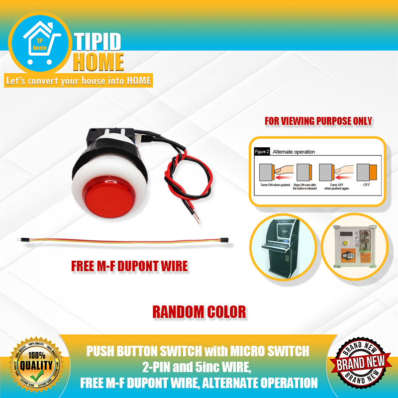 PUSH BUTTON SWITCH with MICRO SWITCH 2-PIN and 5inc WIRE, FREE M-F ...