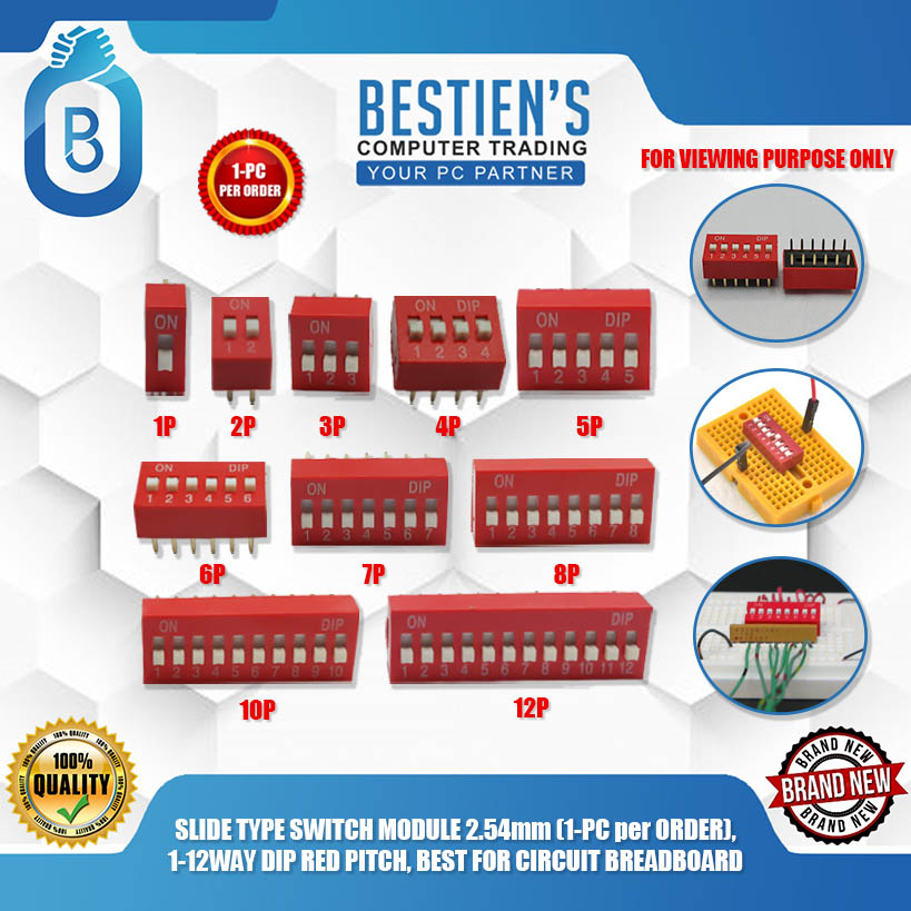 SLIDE TYPE SWITCH MODULE 2.54mm (1-PC per ORDER), 1-12WAY DIP RED PITCH ...