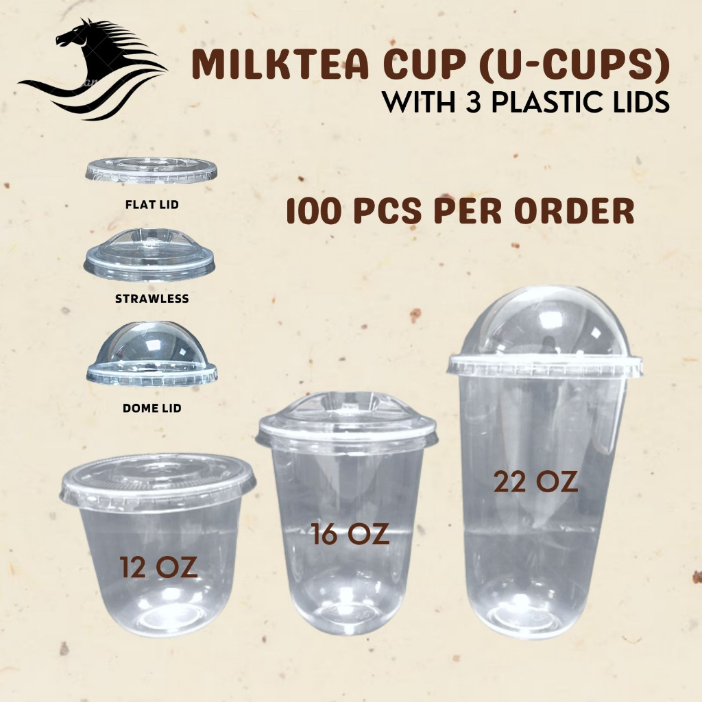 (100pcs) U-CUP 95mm Plastic PP Milk Tea Cups 12oz / 16oz / 22oz (Flat ...