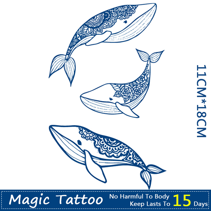 【WOOW】Magic Tattoo Sticker Whales Waterproof Fake Tattoo Sticker Lasts ...