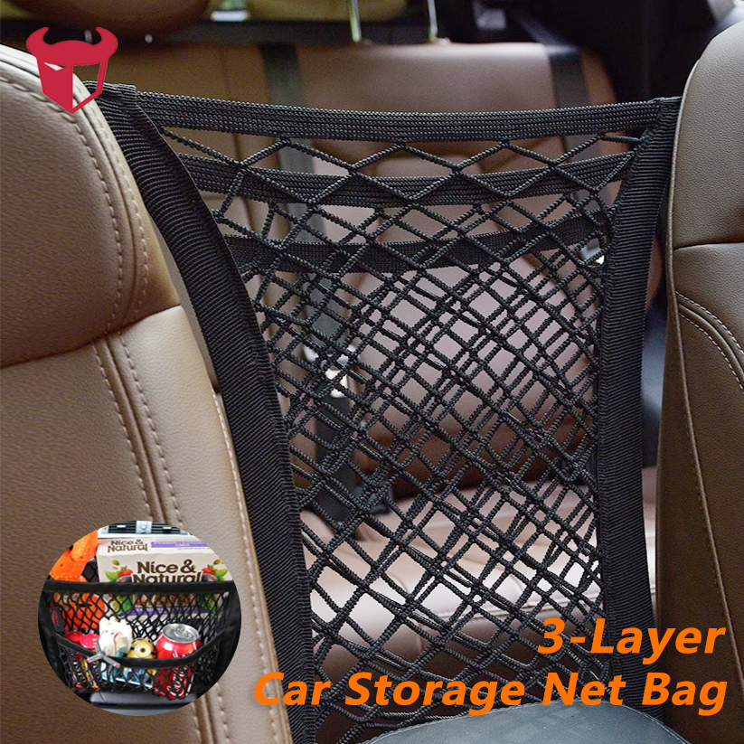 3-Layer Strong Elastic Car Mesh Net Bag Car Seat Multi-Pocket Tissue ...