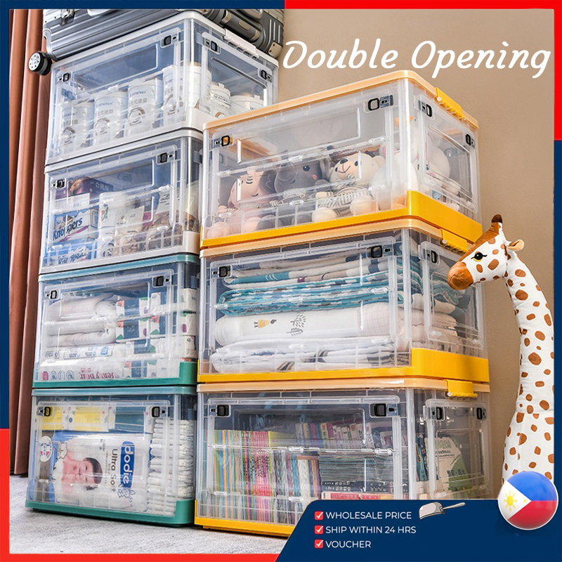 Foldable Storage Box Organizer Clothes Storage Transparent Double Doors ...