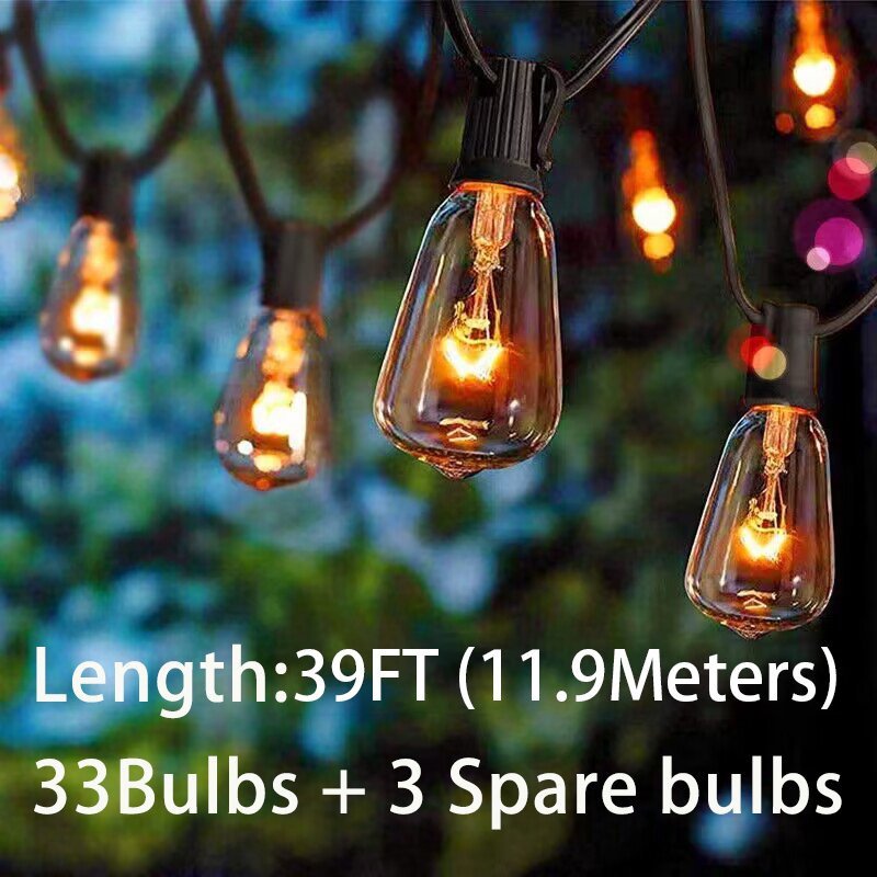 56FT Waterproof String light ST38 bulb Patio outdoor fairy lights party ...