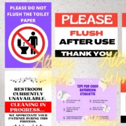 Restroom Toilet CR Bathroom Signages : Please Flush Sign Do not flush ...