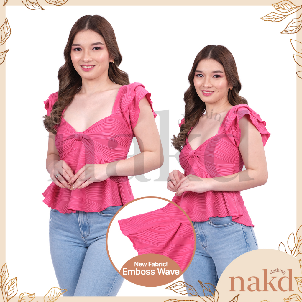 NAKD FASHION BARBARA SEXY RIBBON RUFFLE SLEEVES PEPLUM DAILY CASUAL ...