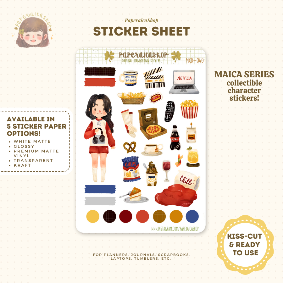 Cute Netflix Girl Stickers, Binge Watch Girl Stickers, Snacks Stickers ...