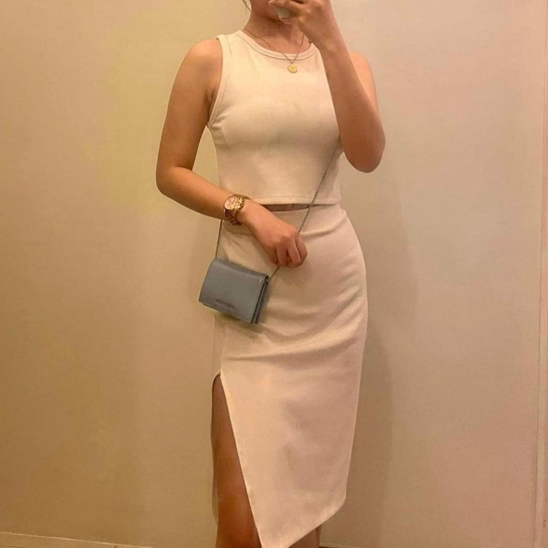 Sexy Sando Croptop Terno Long skirt with Slit Good Quality Knitted ...