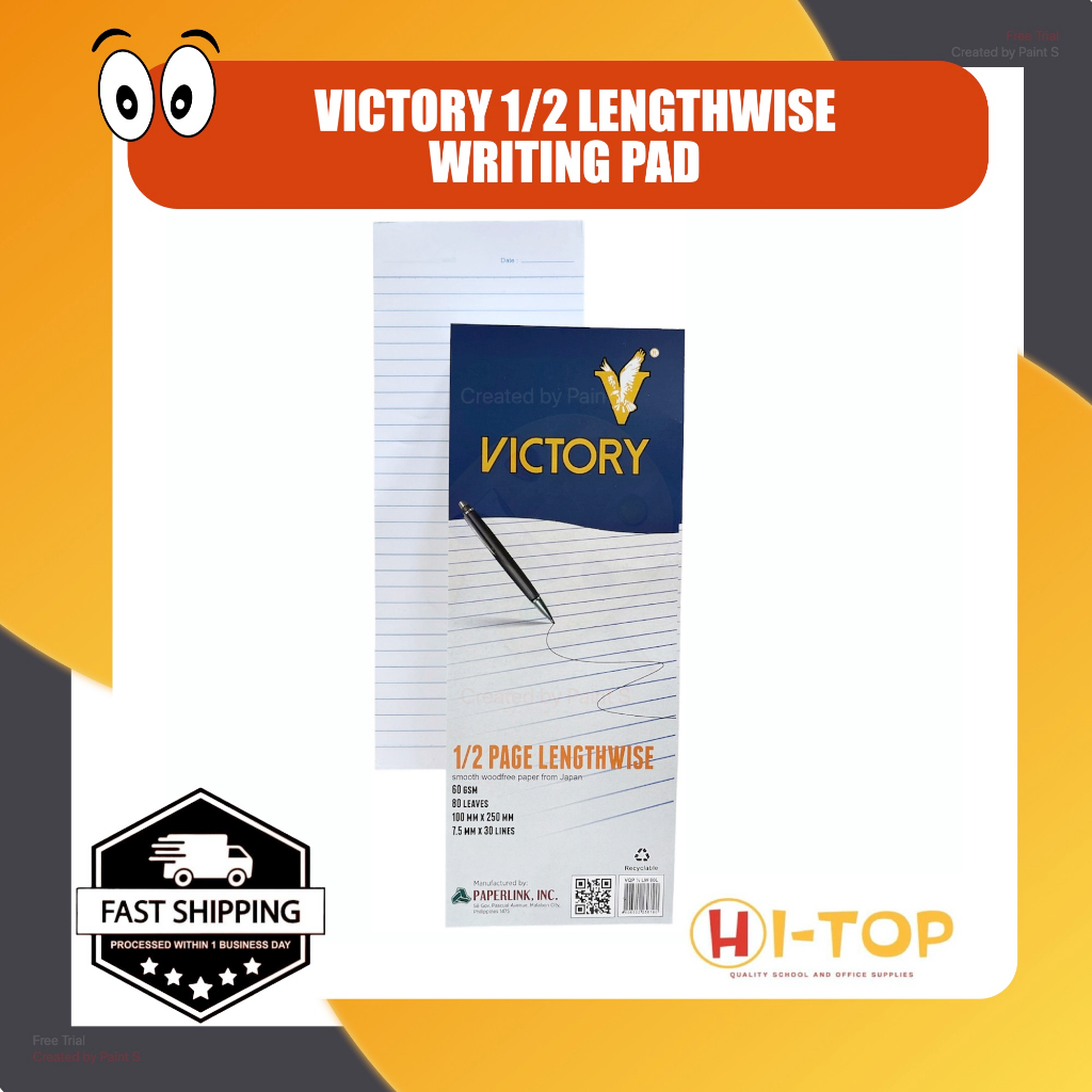 1/2 Lengthwise Quiz Pad Victory l (10 Pads) Sold per Ream l memo pad ...