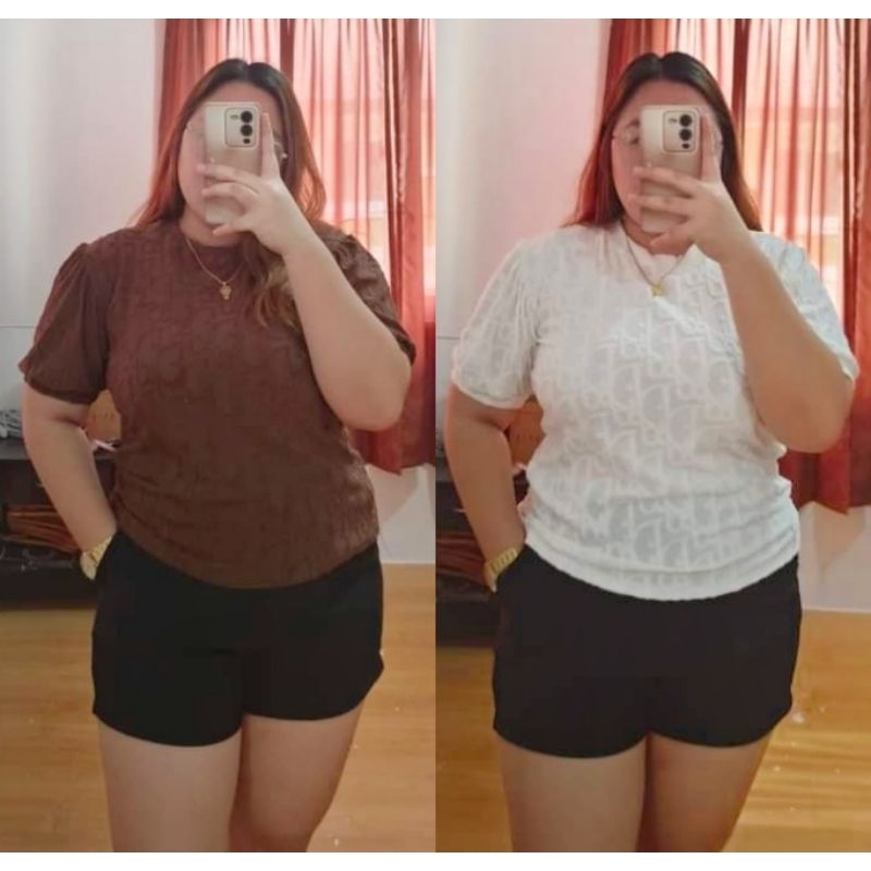 PLUS SIZE EMBOSSED PUFF SLEEVE TOP FIT L-2XL | Shopee Philippines