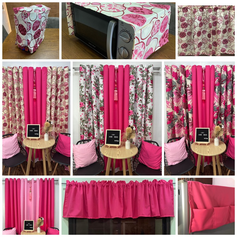 Pink Plain & Printed Curtain, Microwave Cover, Ref Cover, Gallon Cover ...
