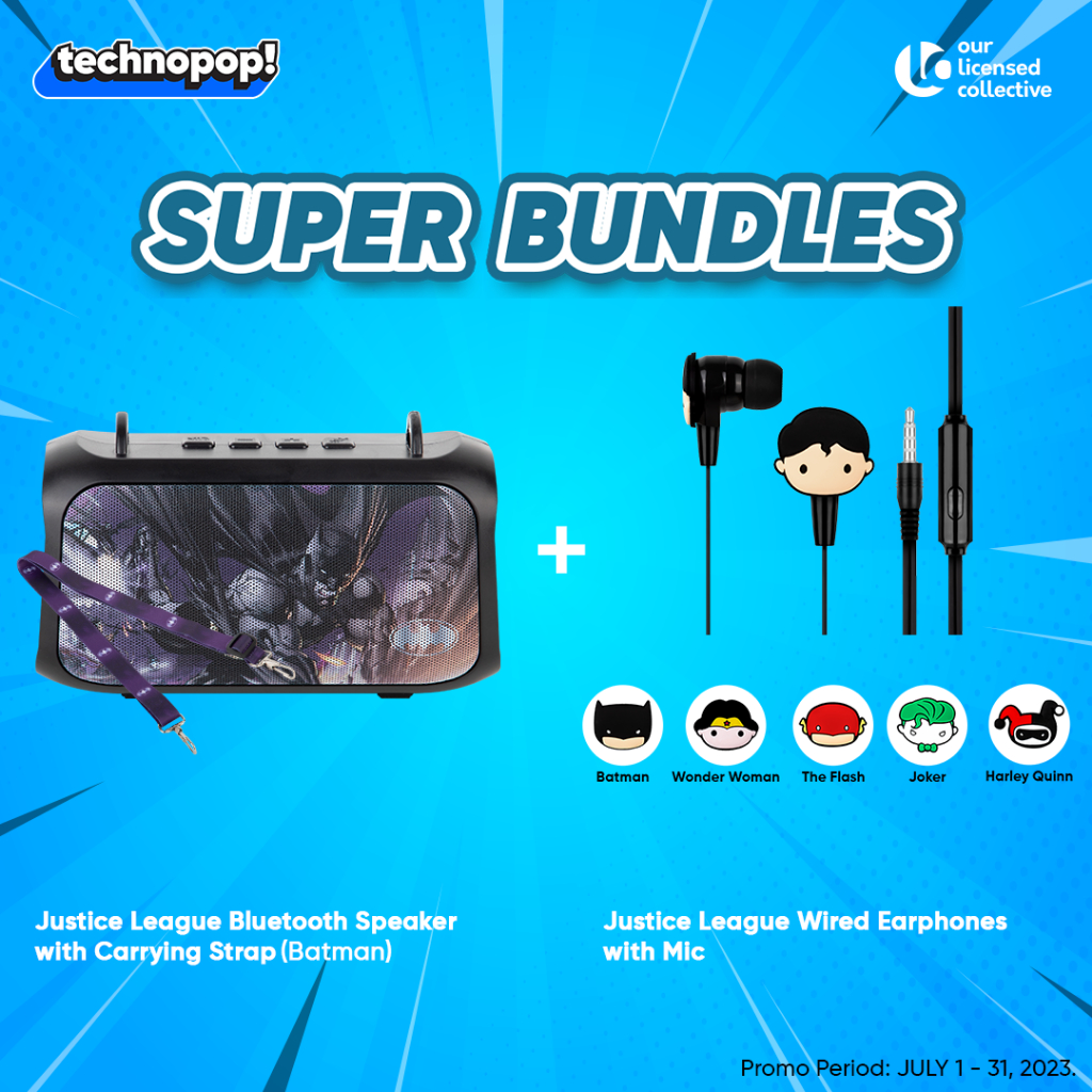 Justice League Bluetooth Speaker with Carrying Strap + Wired Earphones ...