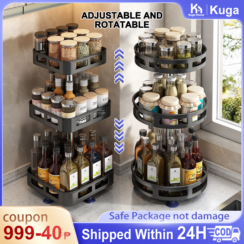 Adjustable Kitchen Spice Rack 360° Rotatable Kitchen Storage Rack Spice ...